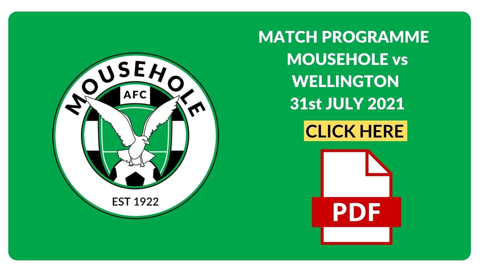 MATCH PROGRAME - MOUSEHOLE vs WELLINGTON - 31st JULY 2021 - MOUSEHOLE AFC